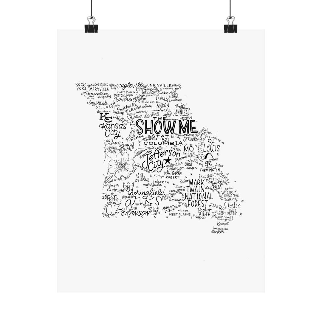 Hand Lettered Missouri Map Matte Poster - Etsy