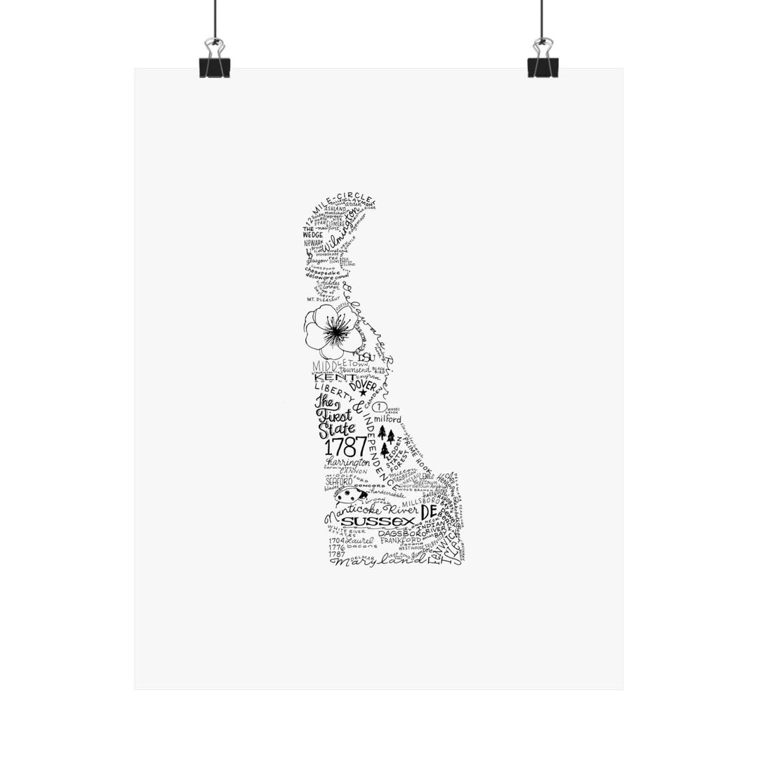 Hand-lettered Delaware Map Matte Vertical Poster - Etsy