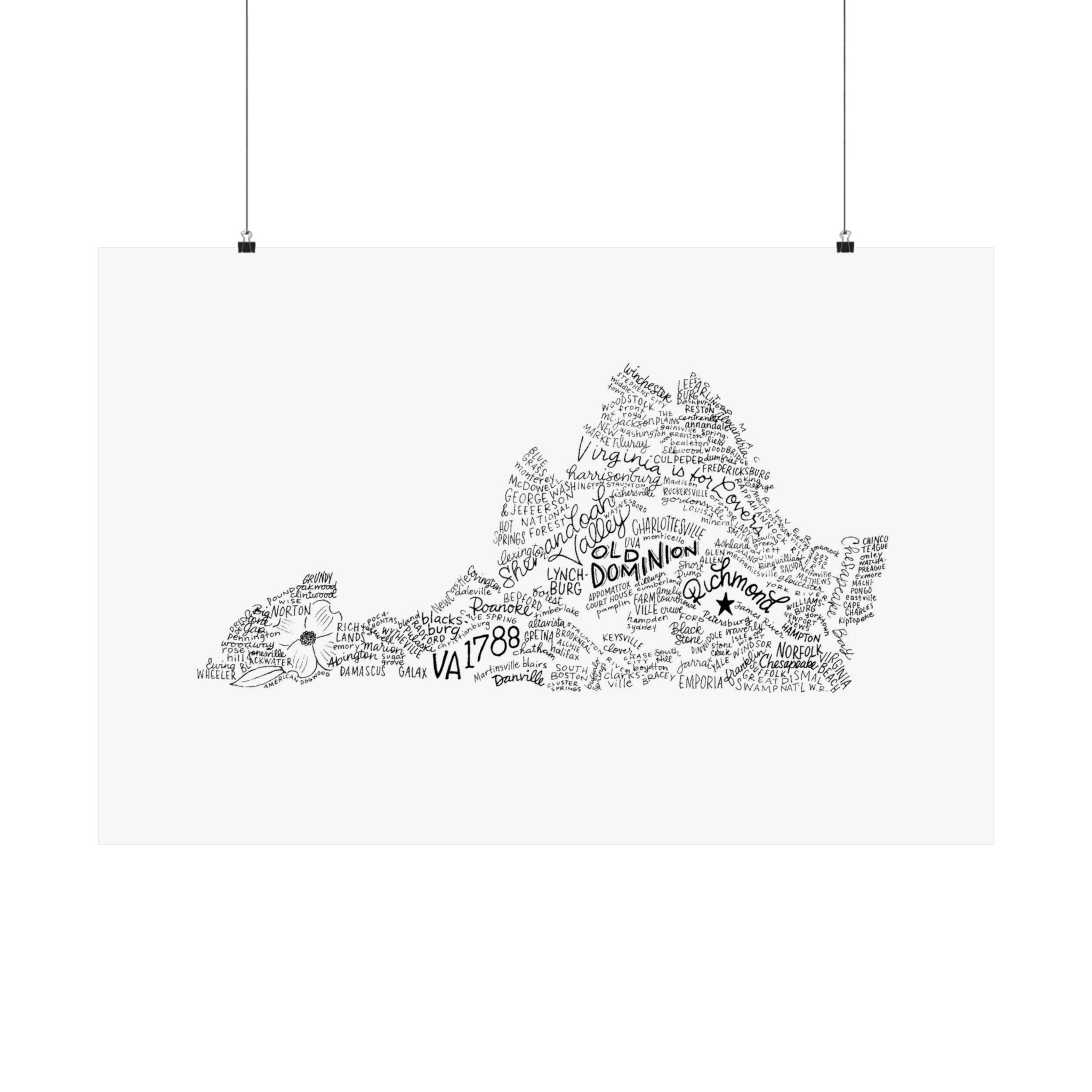 Virginia Map, Map, Print, Hand Lettering, Lettering, Type, Typography ...