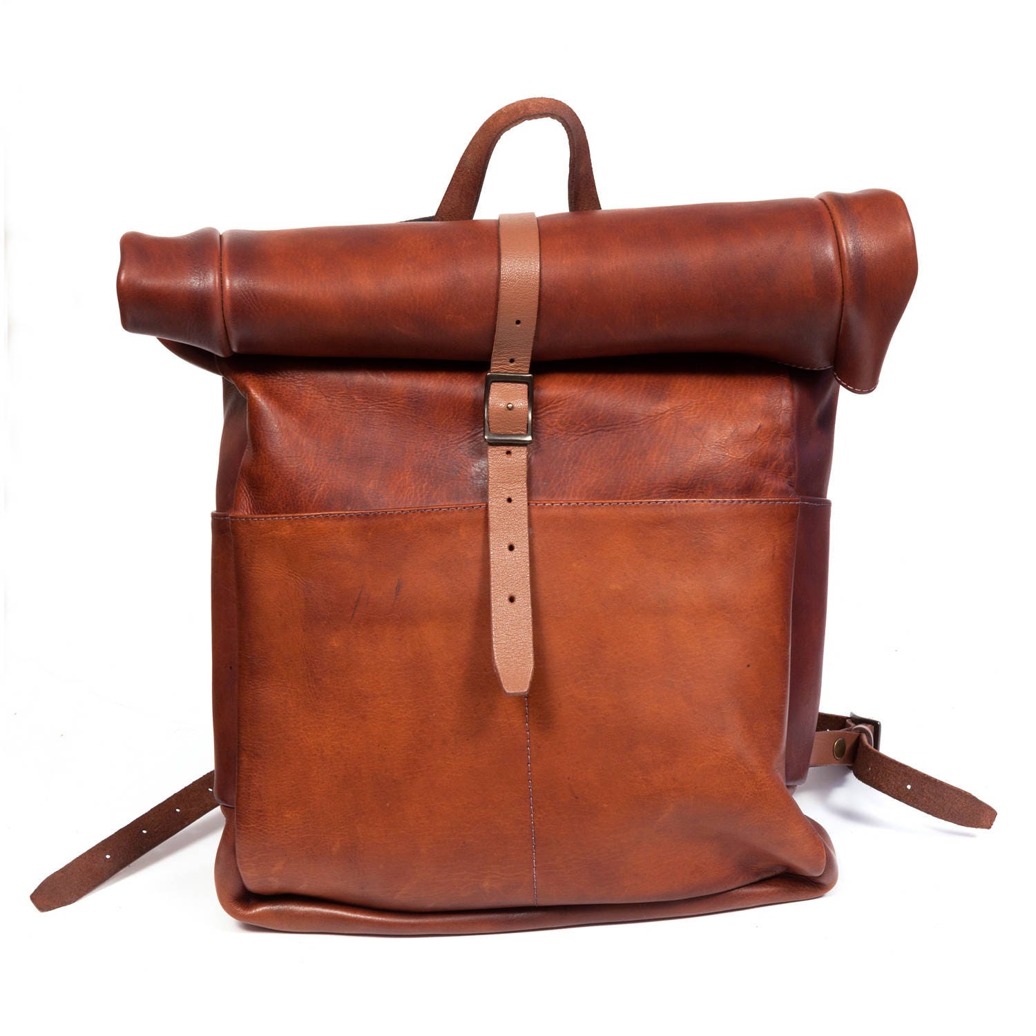 Vintage Leder Rolltop Rucksack Cognac | Etsy