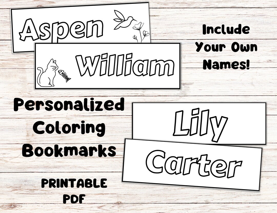 Color Your Own Bookmark, Printable Personalized Bookmark, Kids Name ...