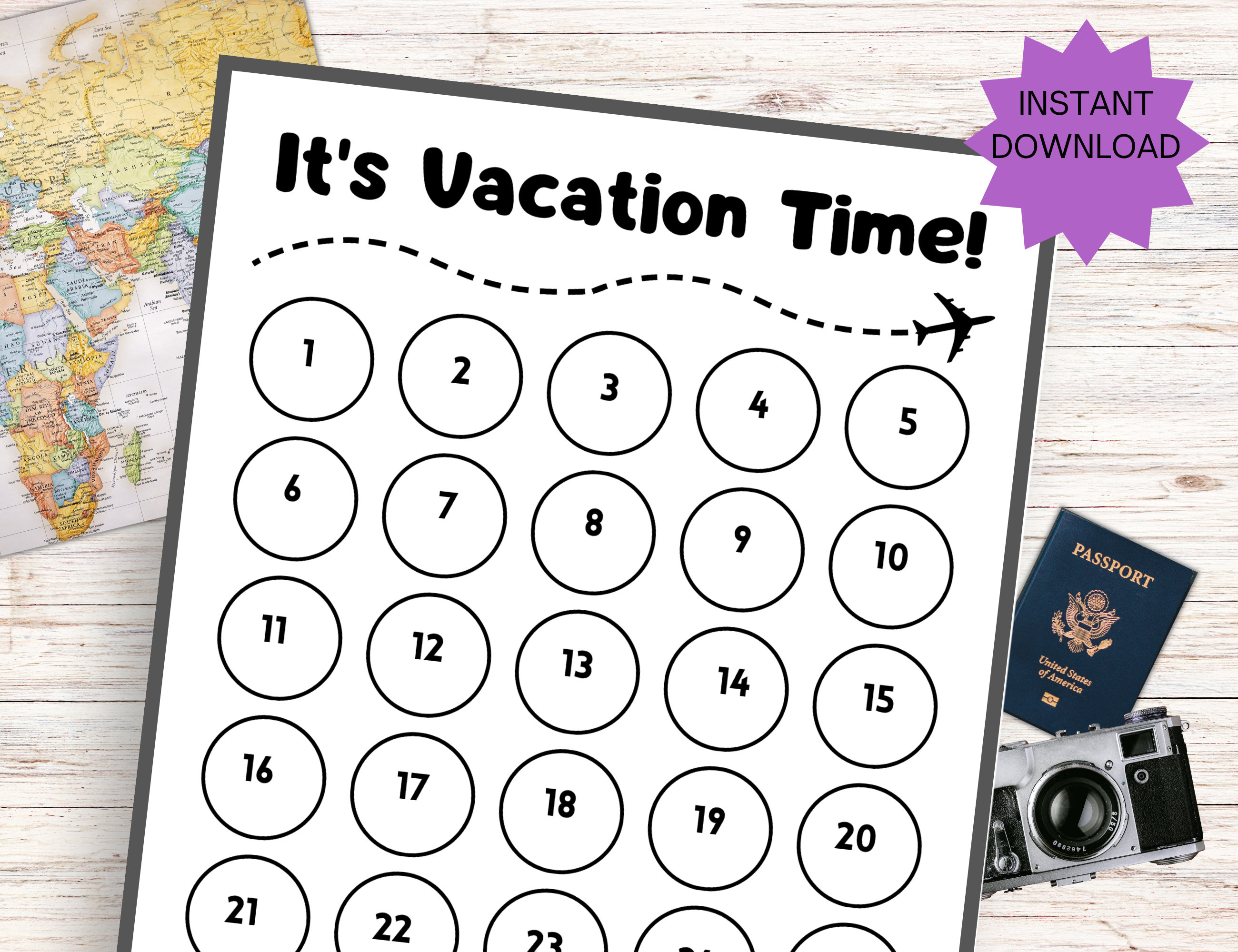It's Vacation Time Travel Countdown Calendar, Printable Vacation ...
