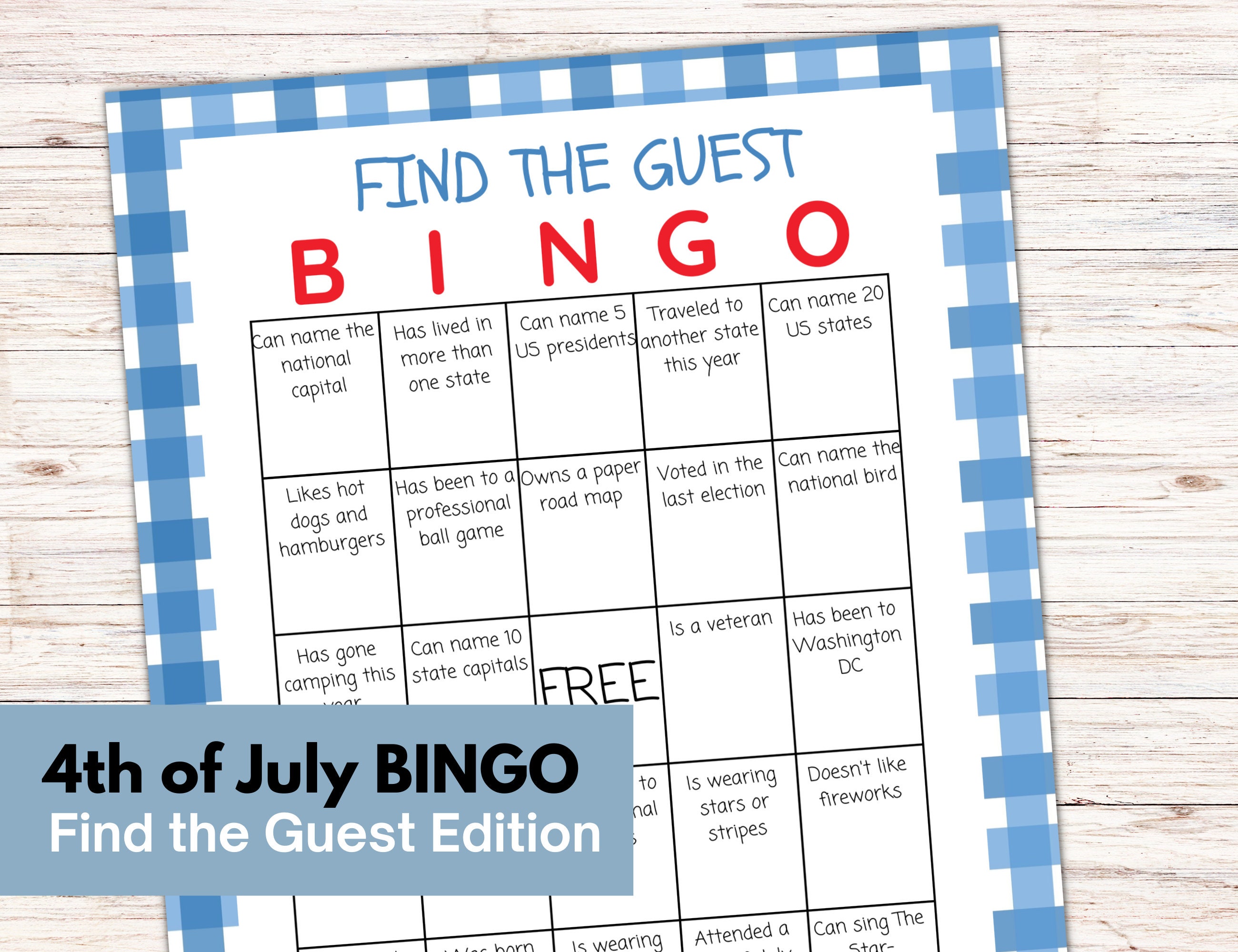 4th of July Find the Guest BINGO, Family Reunion Bingo Game, Mix and ...