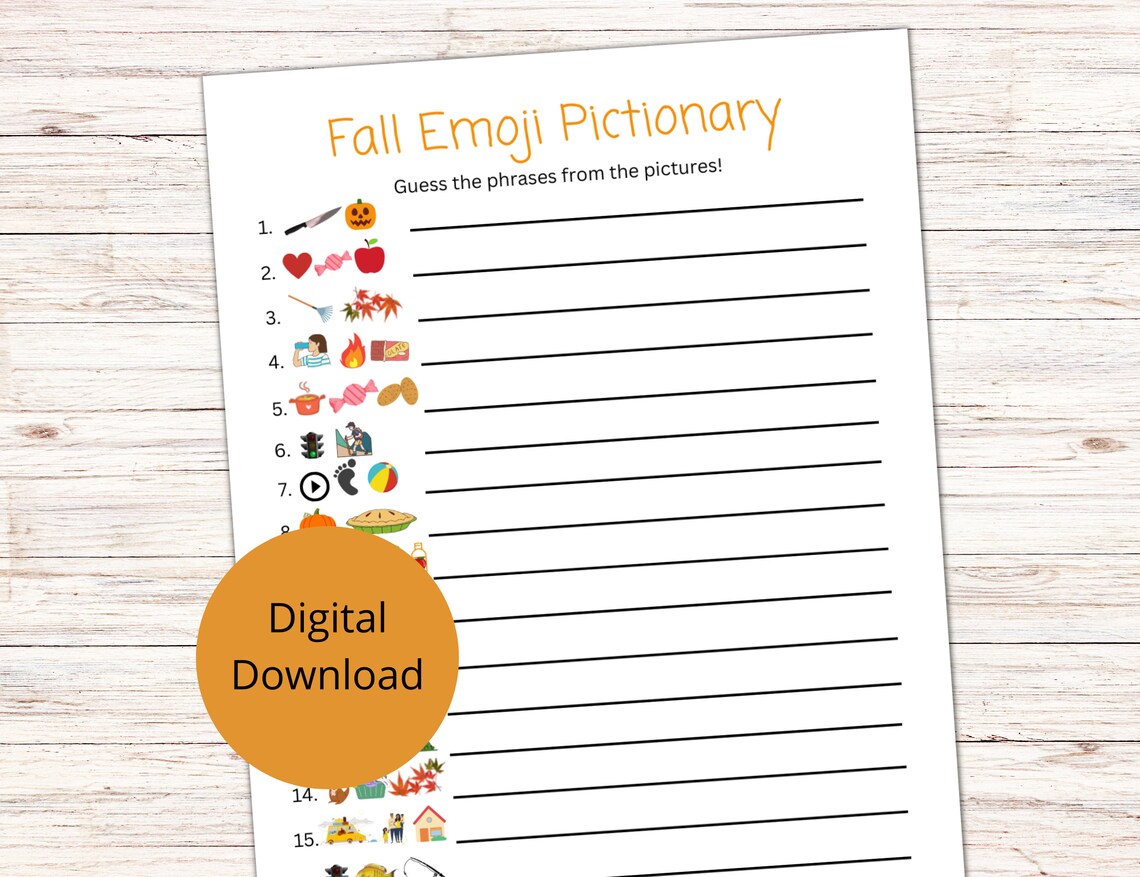 Fall Emoji Pictionary Game Thanksgiving Printable Party Game - Etsy
