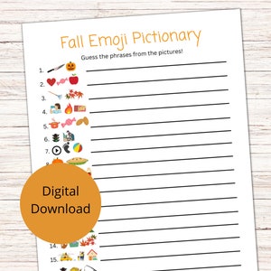 Fall Emoji Pictionary Game Thanksgiving Printable Party Game - Etsy
