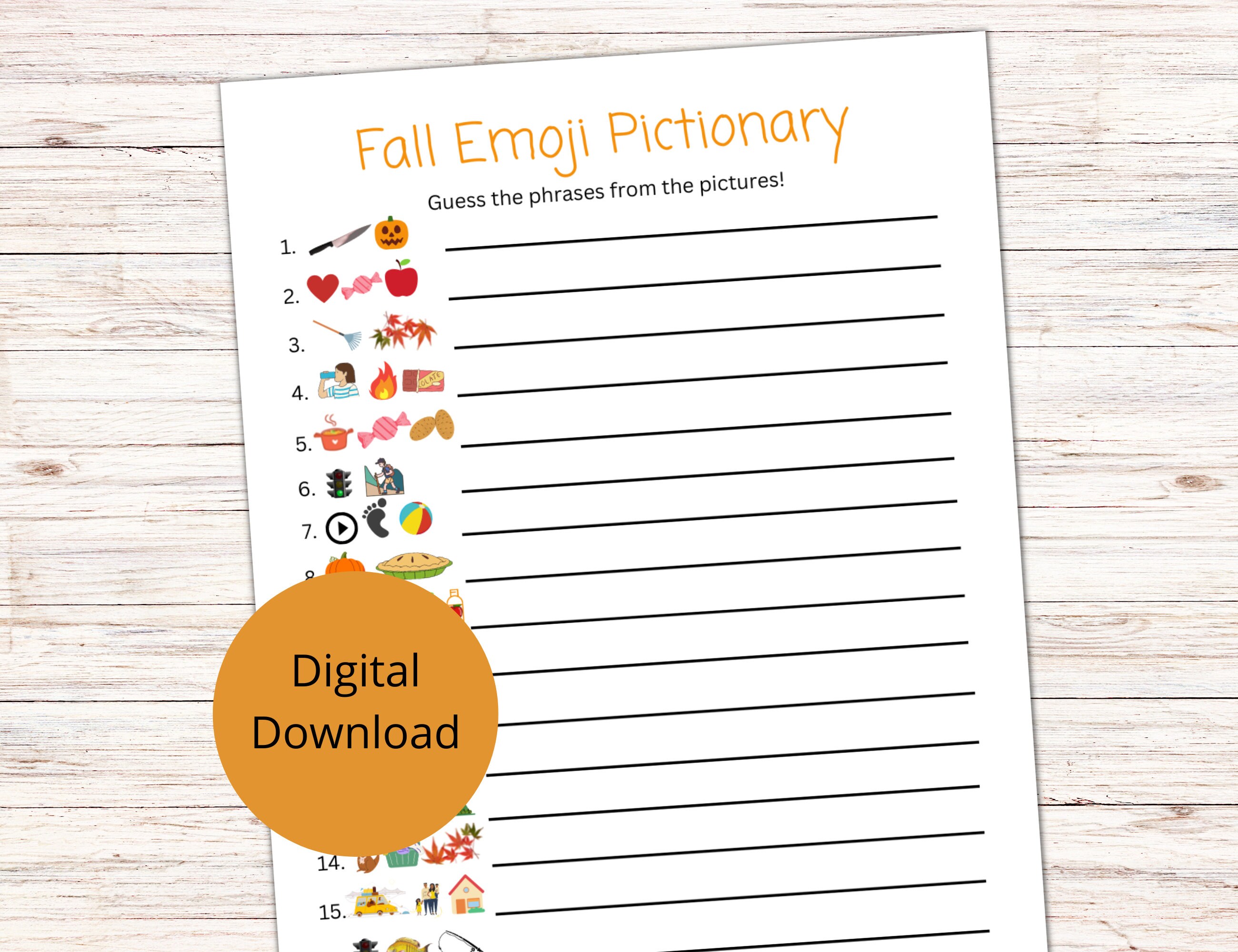 Fall Emoji Pictionary Game Thanksgiving Printable Party Game - Etsy