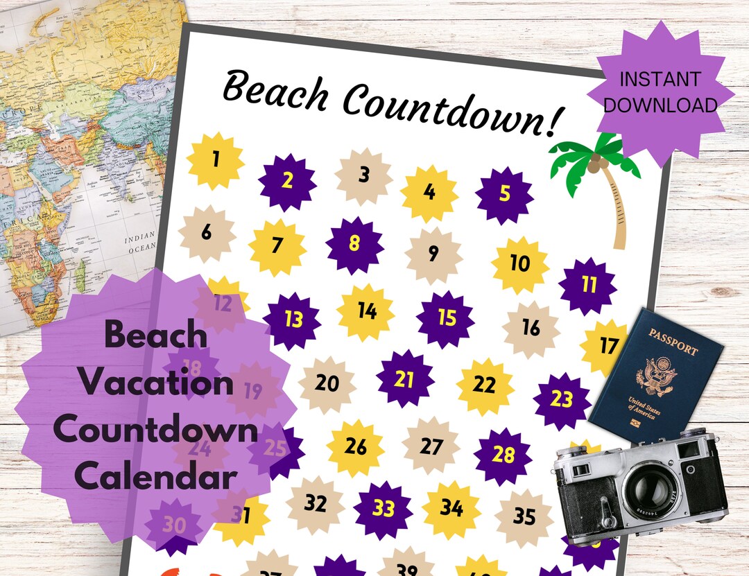 Travel Countdown Calendar, Surprise Beach Vacation Countdown, Holiday ...