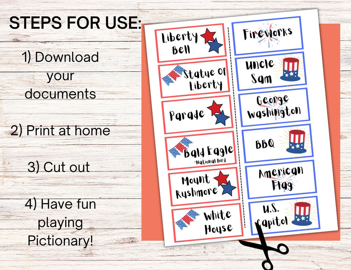 Patriotic Pictionary Game, 4th of July Games, Family Reunion Games - Etsy