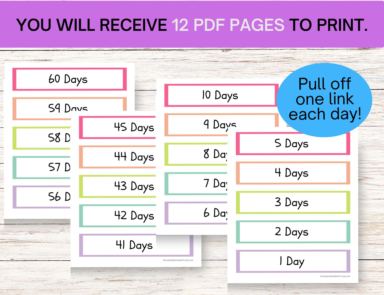 60 Day Printable Countdown, Countdown for Kids, Printable Paper Chain ...
