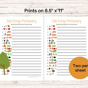Fall Emoji Pictionary Game Thanksgiving Printable Party Game - Etsy