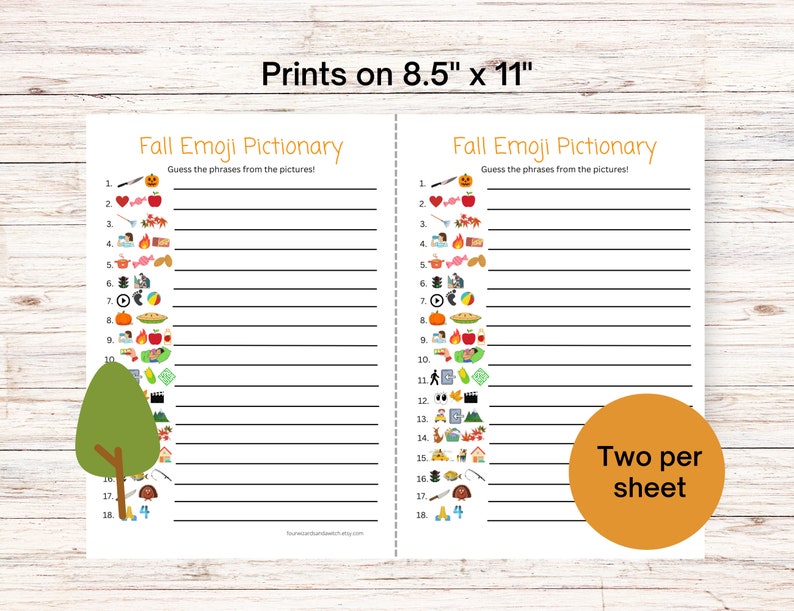 Fall Emoji Pictionary Game Thanksgiving Printable Party Game - Etsy