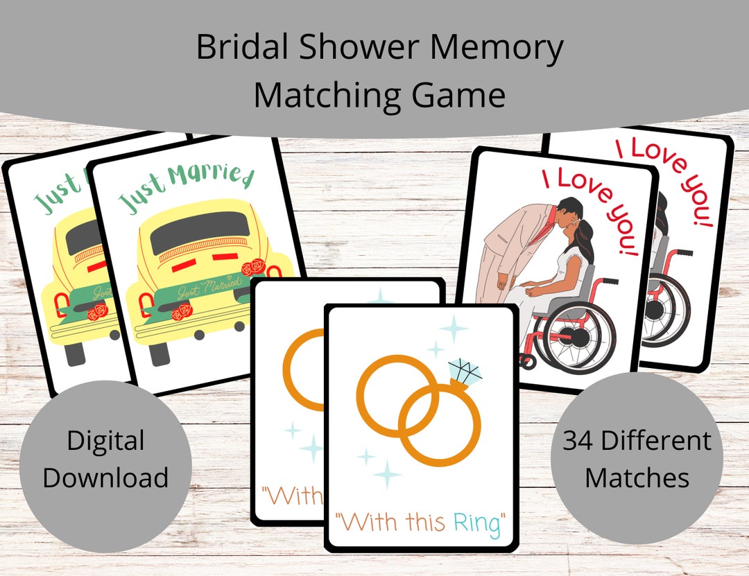 Bridal Shower Memory Game, Printable Concentration Matching Game ...