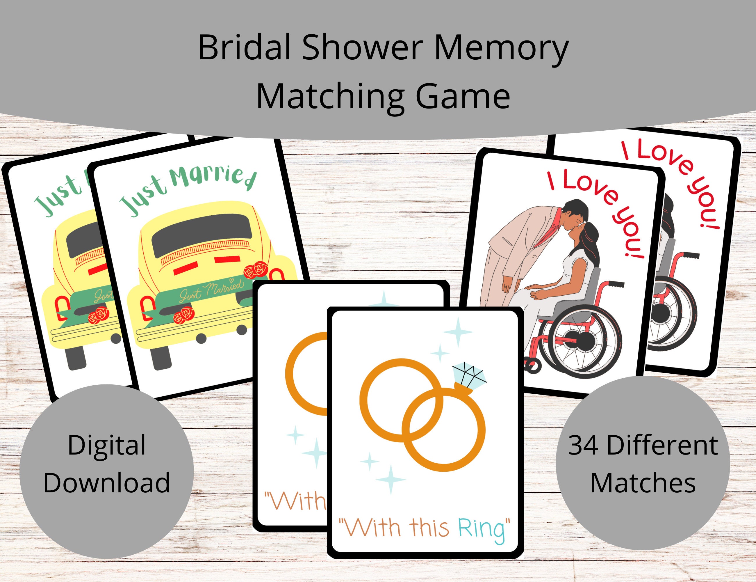 Bridal Shower Memory Game, Printable Concentration Matching Game ...