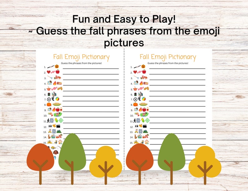 Fall Emoji Pictionary Game Thanksgiving Printable Party Game - Etsy