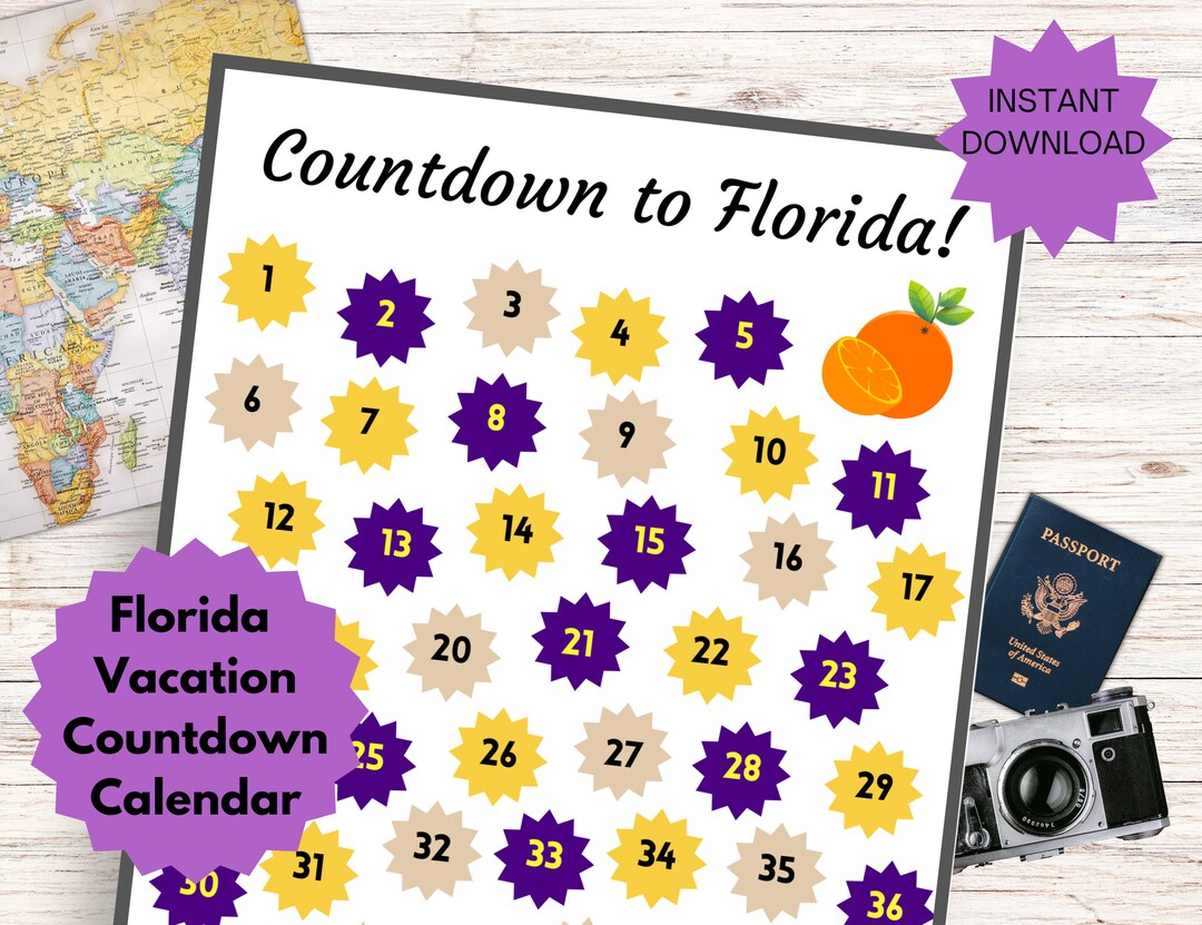 Florida Vacation Countdown Calendar, Printable Countdown, Family ...