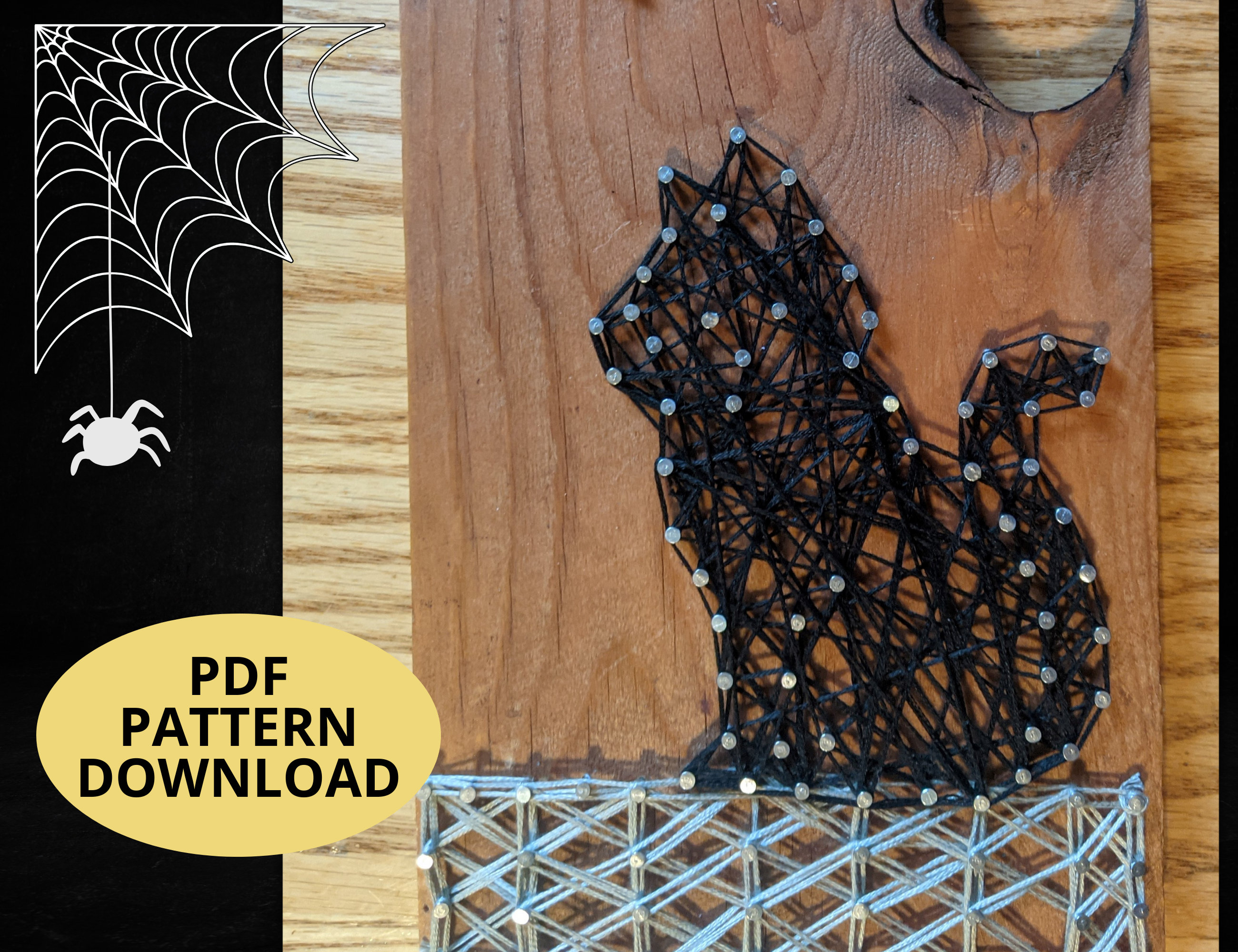 Halloween String Art Pattern for Adults Teens Moon and Cat - Etsy