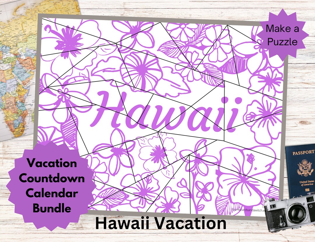 Hawaii Puzzle Countdown Bundle, Hawaii Flower Stickers and Printable ...