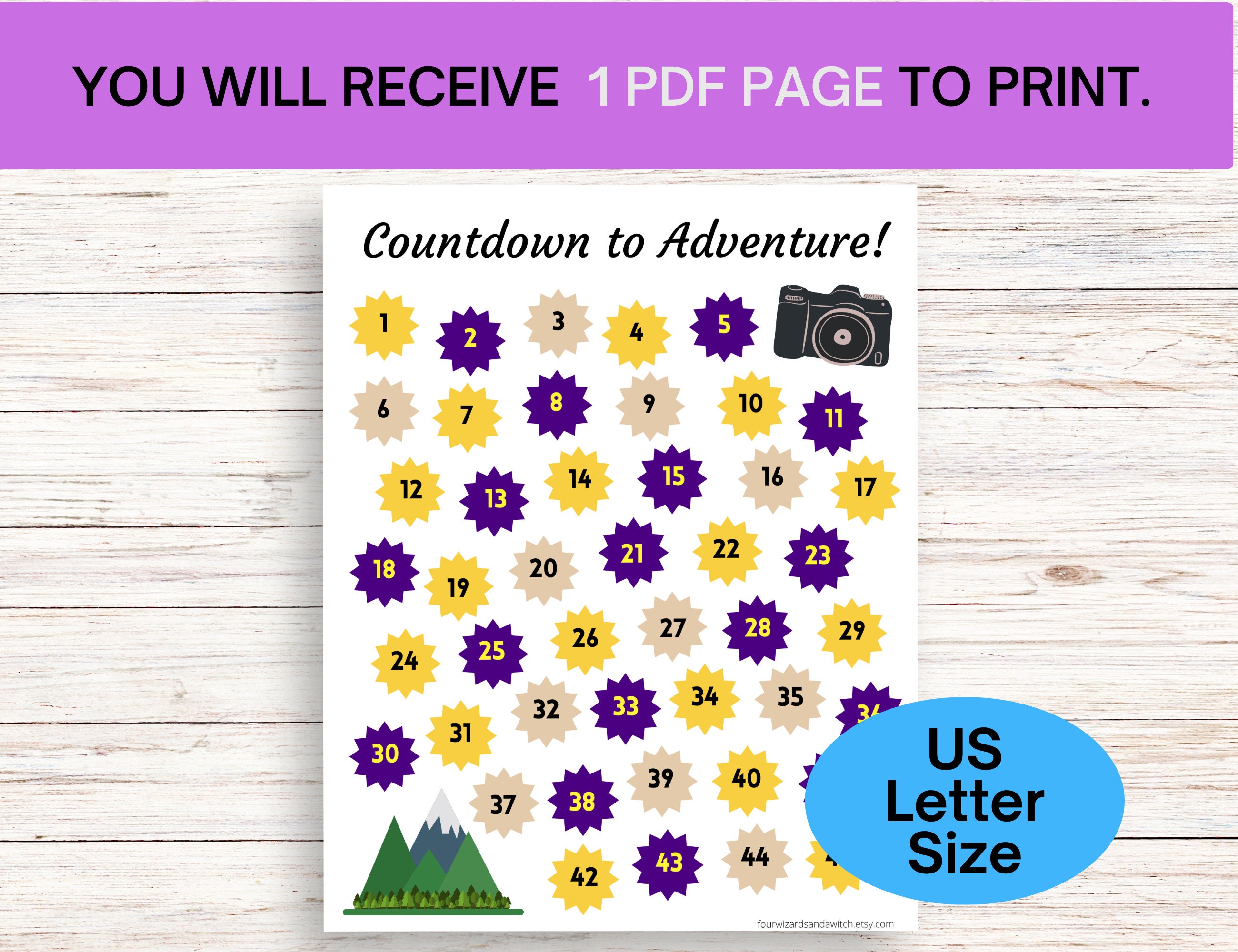 Vacation Countdown Calendar, Printable Adventure Countdown, Holiday ...