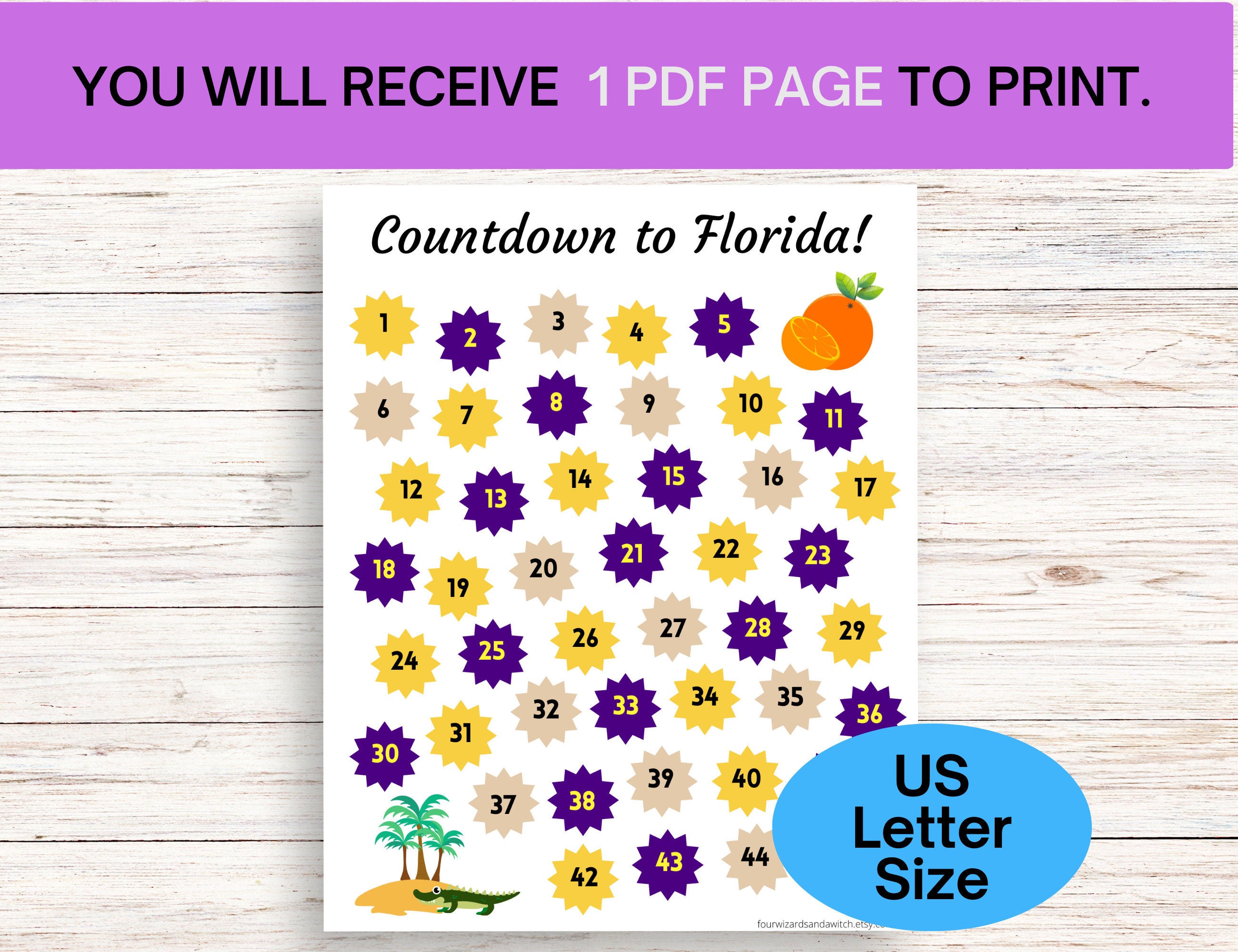 Florida Vacation Countdown Calendar, Printable Countdown, Family ...