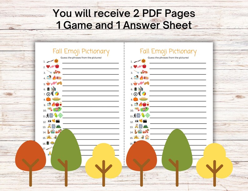 Fall Emoji Pictionary Game Thanksgiving Printable Party Game ...