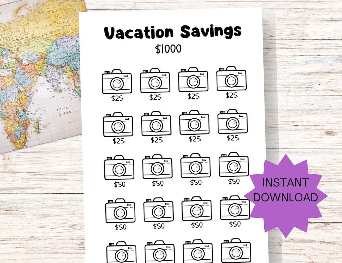 Vacation Savings Challenge, Money Saving Tracker, Vacation Savings ...