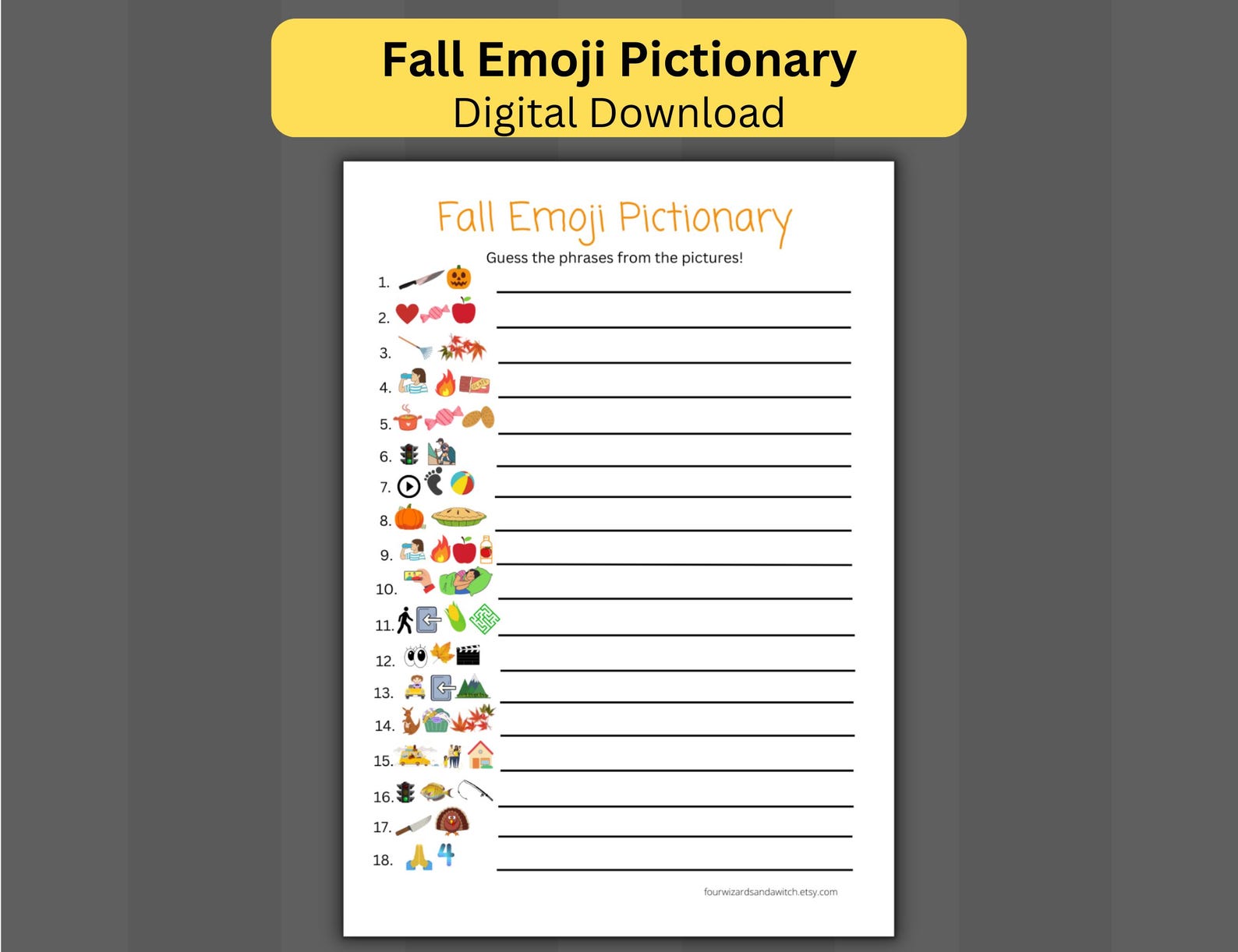 Fall Emoji Pictionary Game Thanksgiving Printable Party Game ...