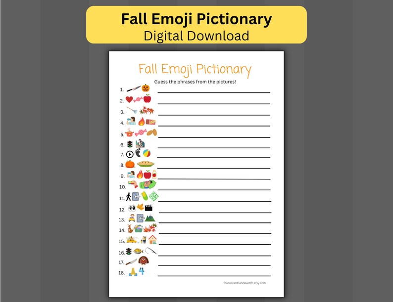 Fall Emoji Pictionary Game Thanksgiving Printable Party Game ...
