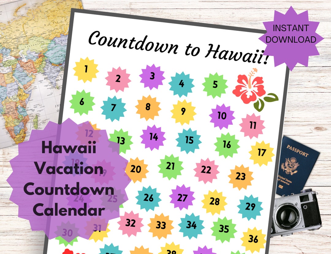 Rainbow Hawaiian Countdown Calendar, Vacation Countdown, Hawaii ... Rainbow Hawaiian Countdown Calendar, Vacation Countdown, Hawaii ...
