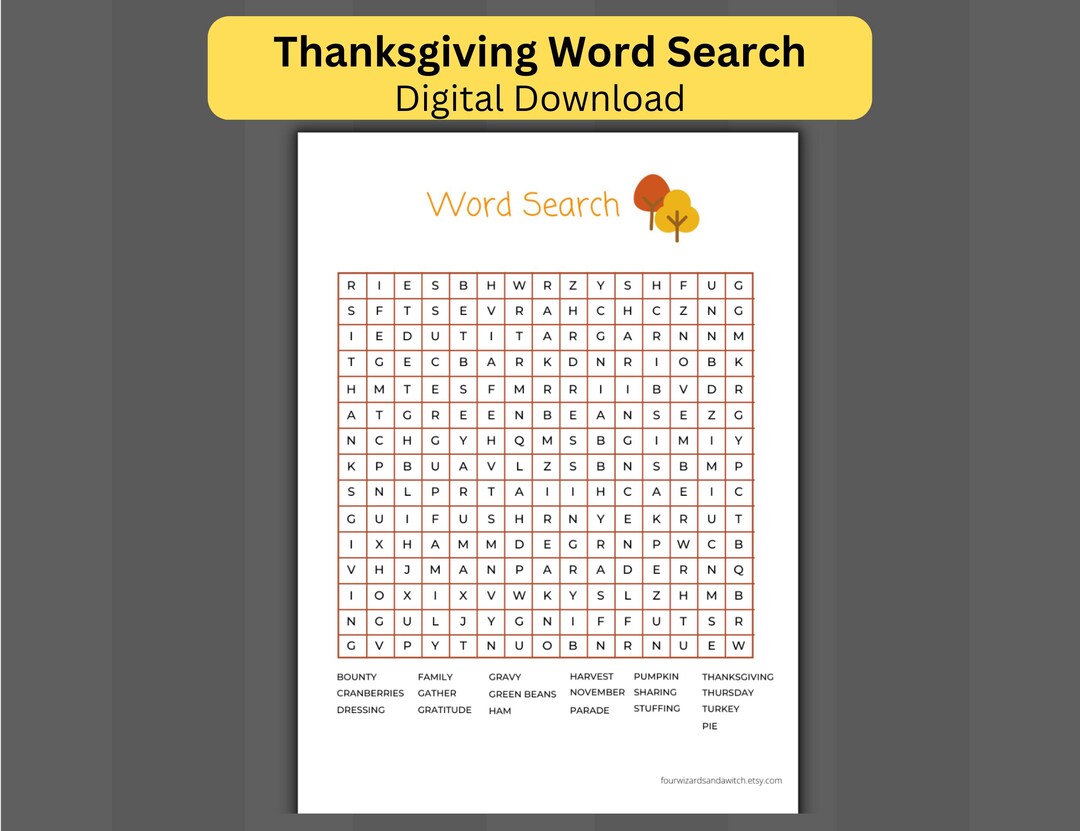 Thanksgiving Word Search Printable Party Game, Road Trip Games - Etsy