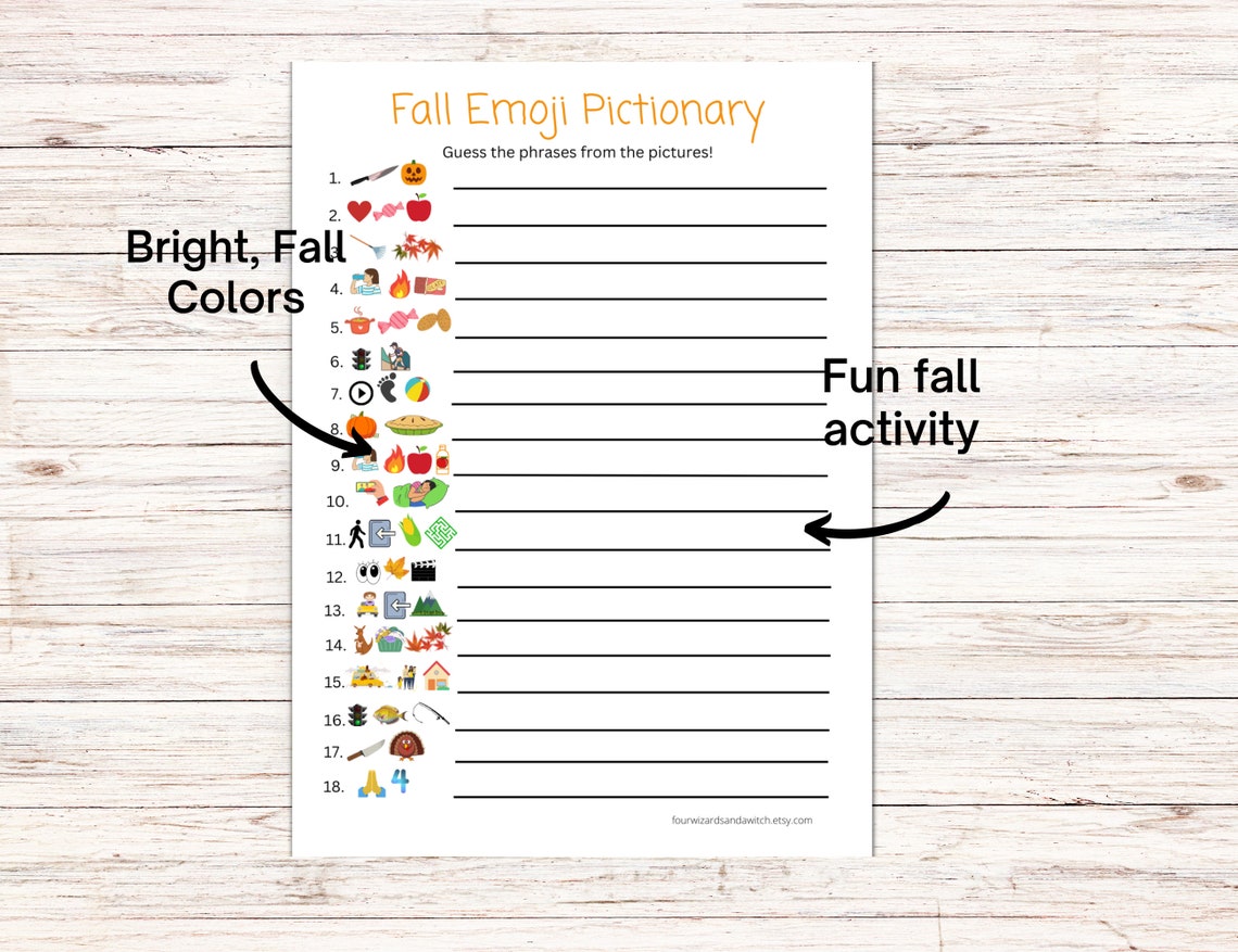 Fall Emoji Pictionary Game Thanksgiving Printable Party Game - Etsy