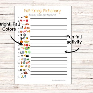 Fall Emoji Pictionary Game Thanksgiving Printable Party Game - Etsy