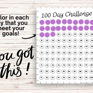 100 Day Challenge, Goal Setting, Coloring Habit Tracker, Printable ...