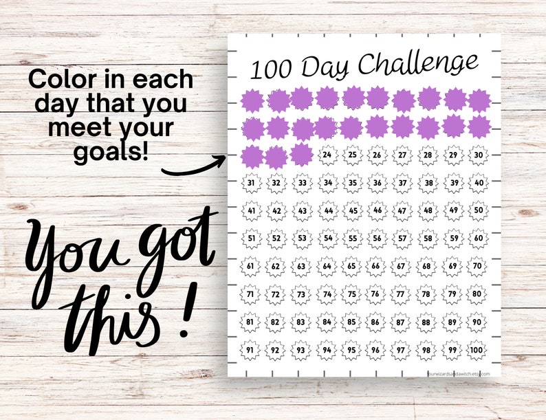 100 Day Challenge, Goal Setting, Coloring Habit Tracker, Printable ...