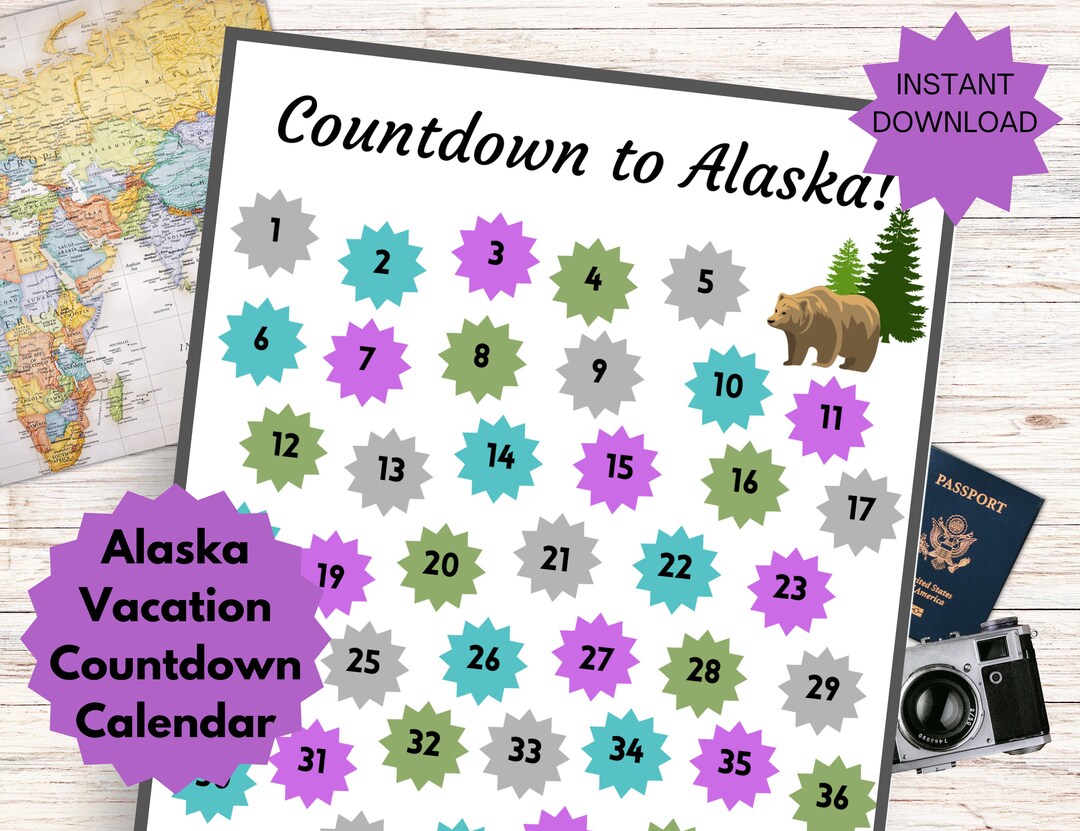 Alaska Countdown Calendar, Vacation Advent Countdown, Alaska Christmas ...