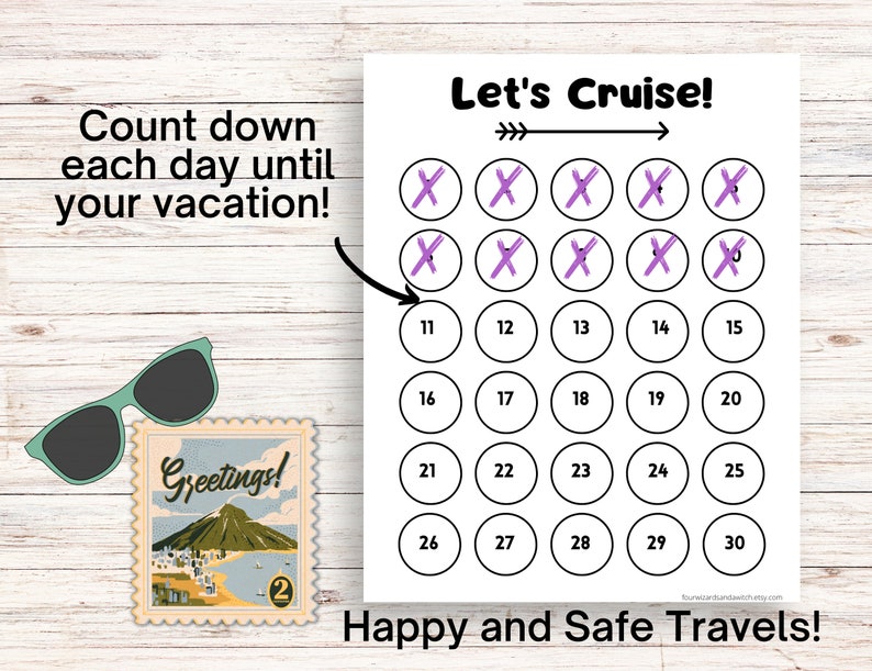 Cruise Vacation Countdown Calendar, Printable Travel Countdown, Family ...