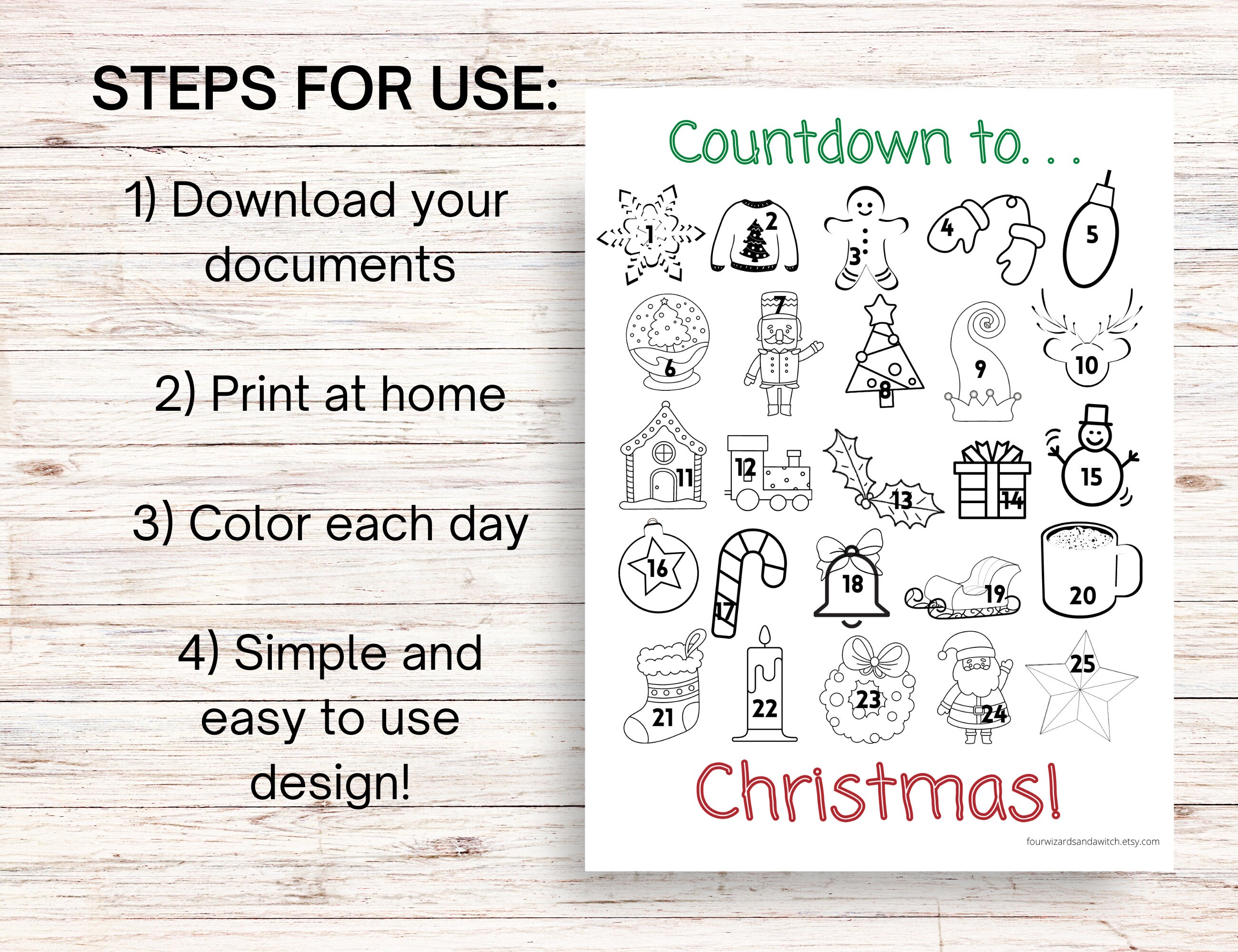 Christmas Countdown Advent Coloring Pages, Twenty-five Days Until ...