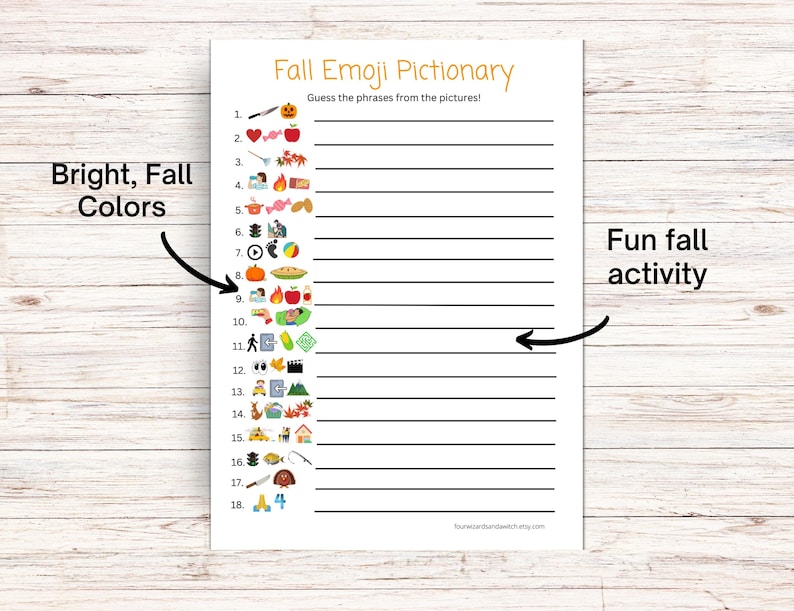 Fall Emoji Pictionary Game Thanksgiving Printable Party Game ...