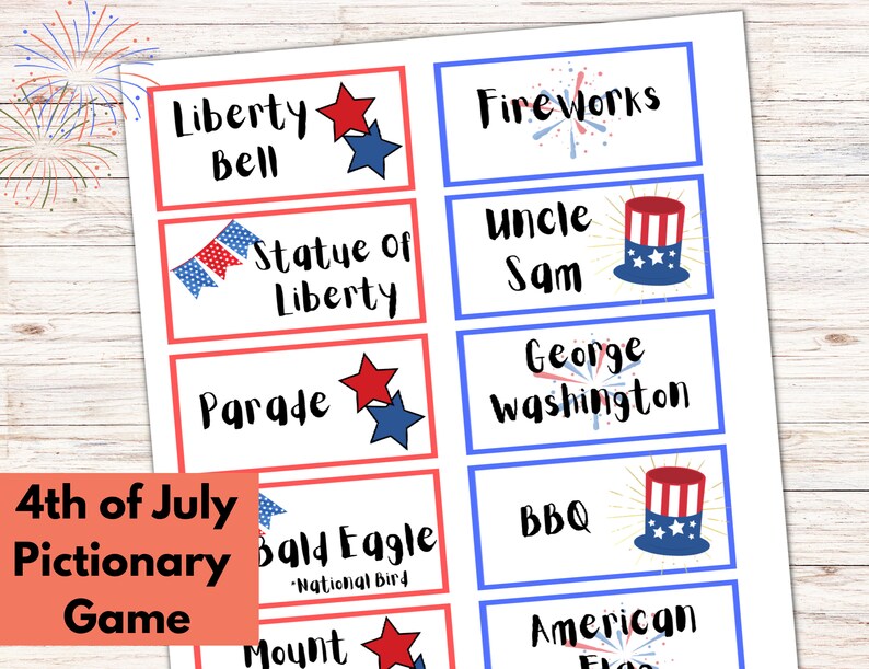 Patriotic Pictionary Game, 4th of July Games, Family Reunion Games - Etsy