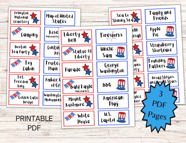 Patriotic Pictionary Game, 4th of July Games, Family Reunion Games - Etsy