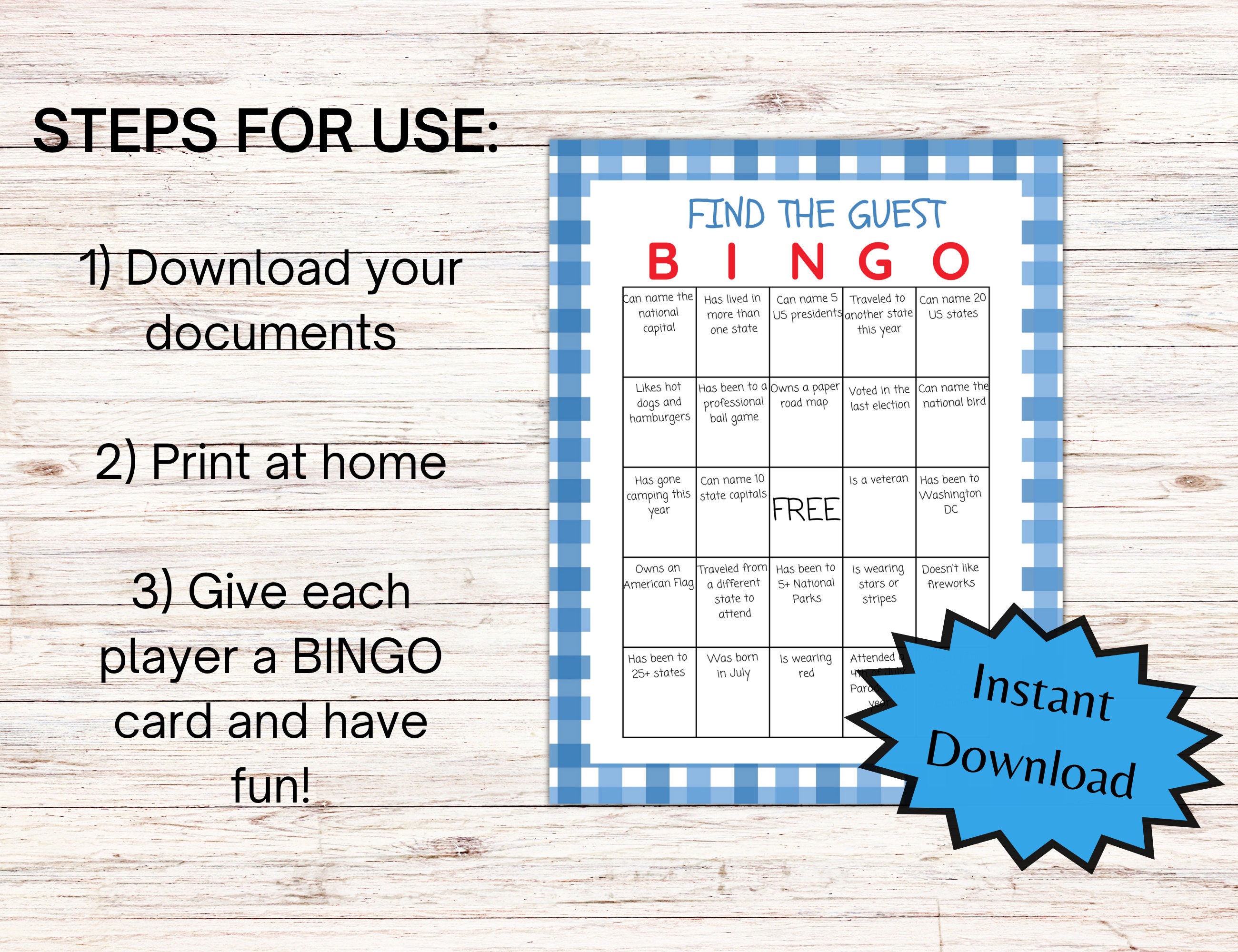 4th of July Find the Guest BINGO, Family Reunion Bingo Game, Mix and ...