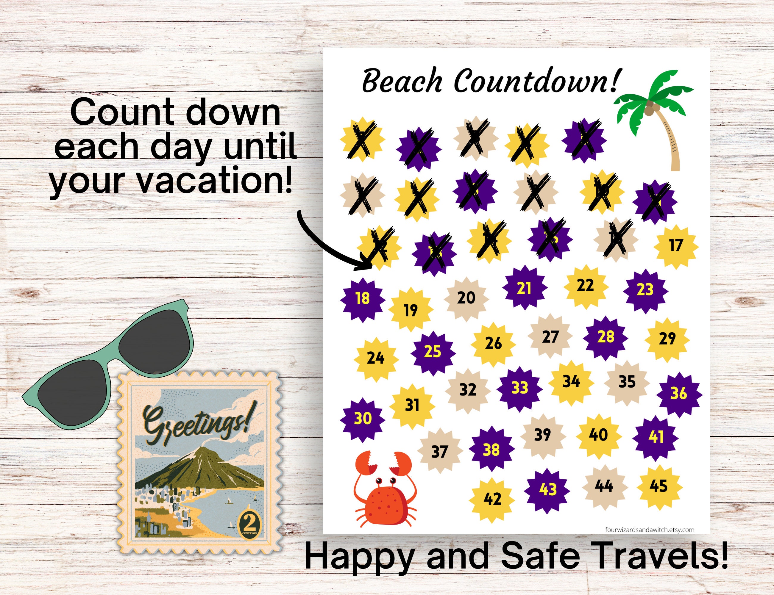 Travel Countdown Calendar, Surprise Beach Vacation Countdown, Holiday ...