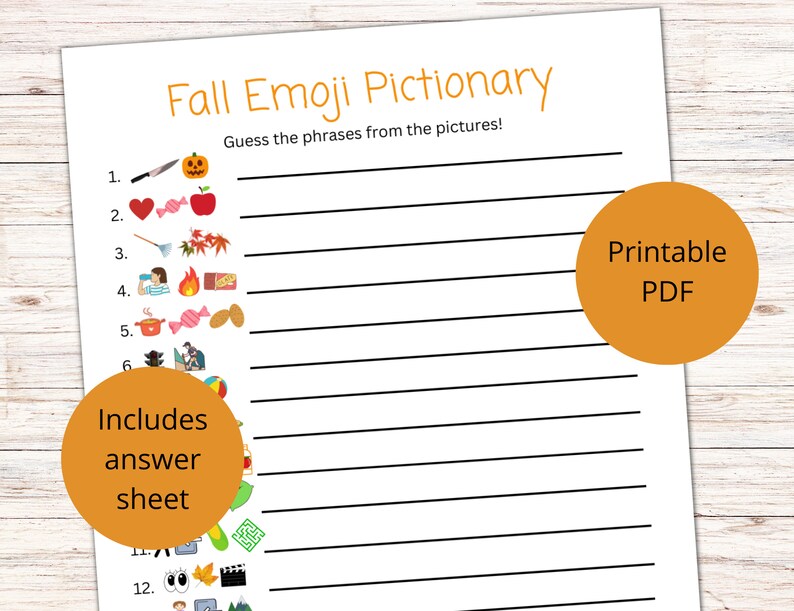 Fall Emoji Pictionary Game Thanksgiving Printable Party Game - Etsy