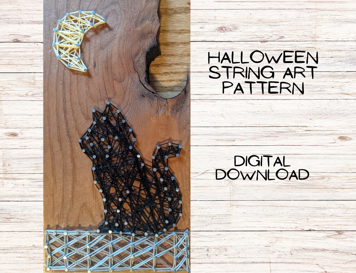 Halloween String Art Pattern for Adults Teens Moon and Cat - Etsy