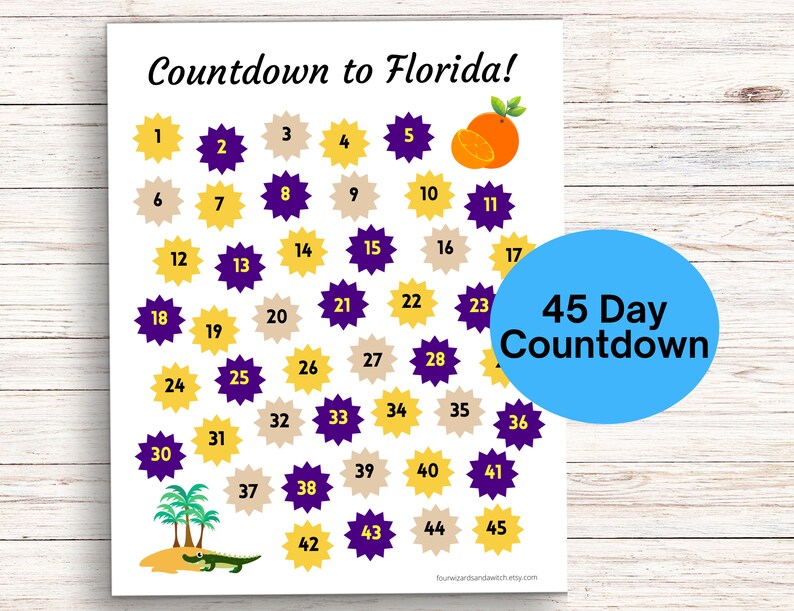 Florida Vacation Countdown Calendar, Printable Countdown, Family ...