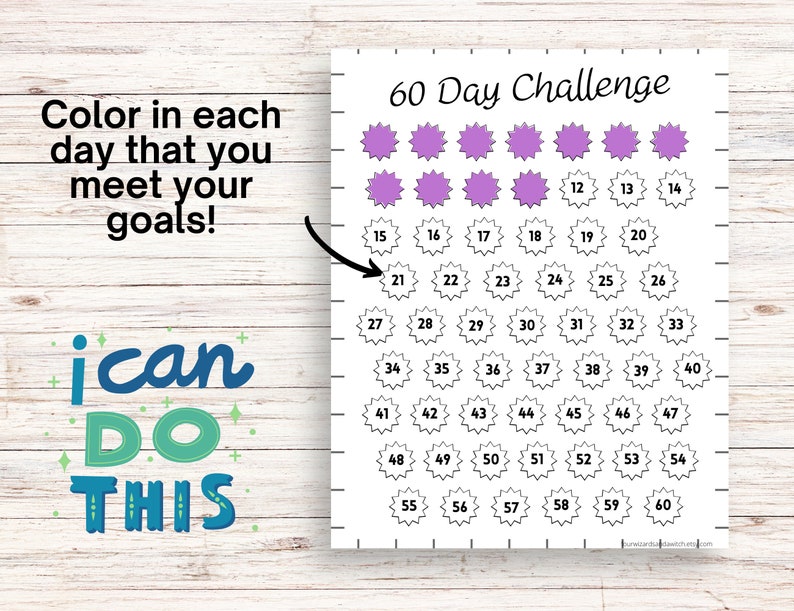 60 Day Challenge, Goal Setting, Habit Tracker Coloring Page, Printable ...