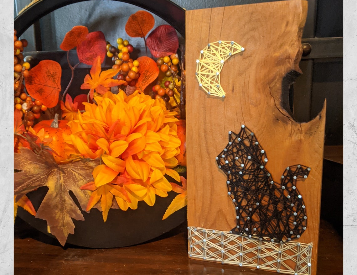 Halloween String Art Pattern for Adults Teens, Moon and Cat Halloween ...