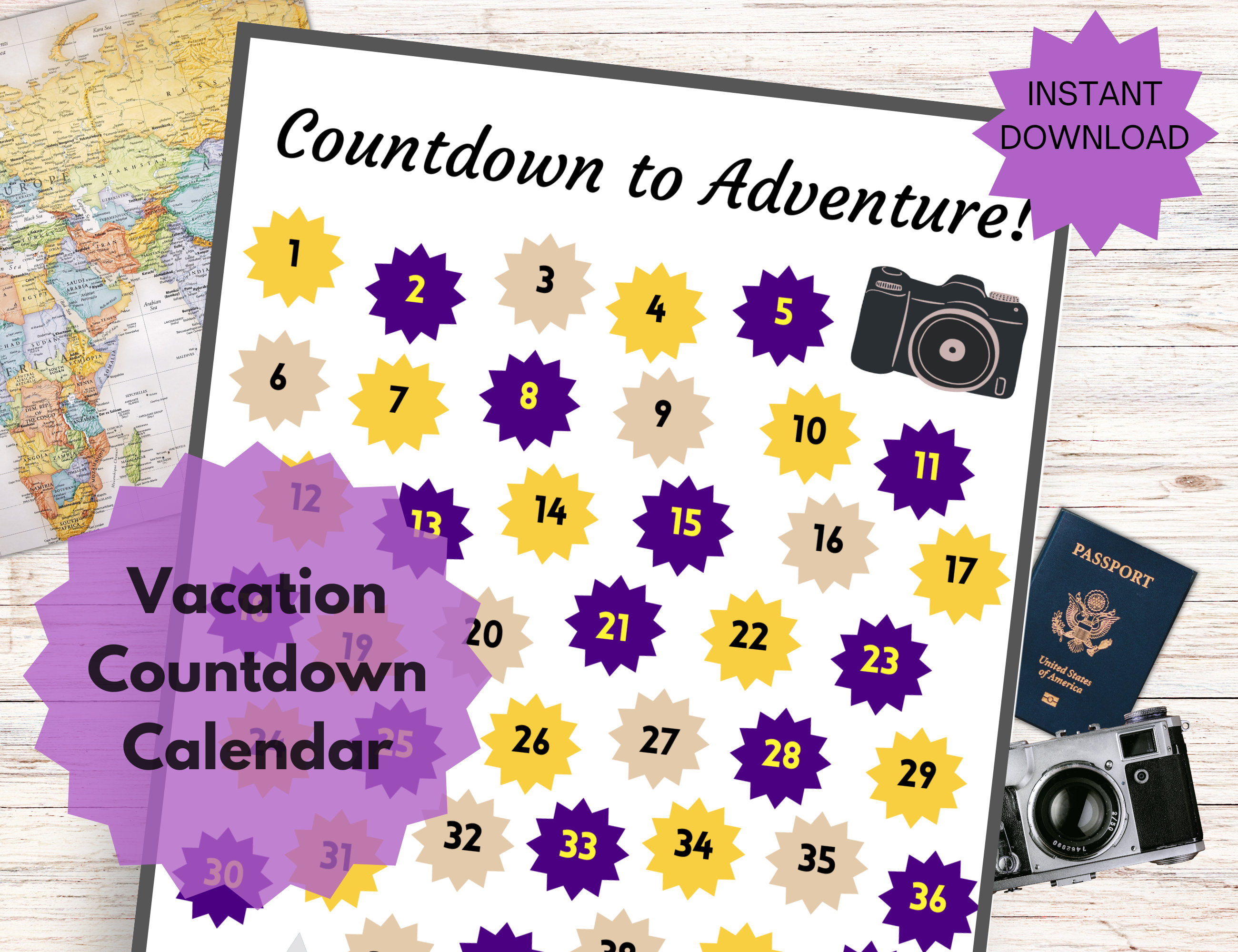 Vacation Countdown Calendar, Printable Adventure Countdown, Holiday ...