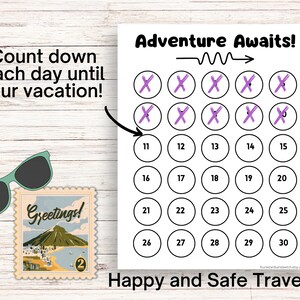 Vacation Countdown Calendar, Adventure Awaits Printable Countdown ...