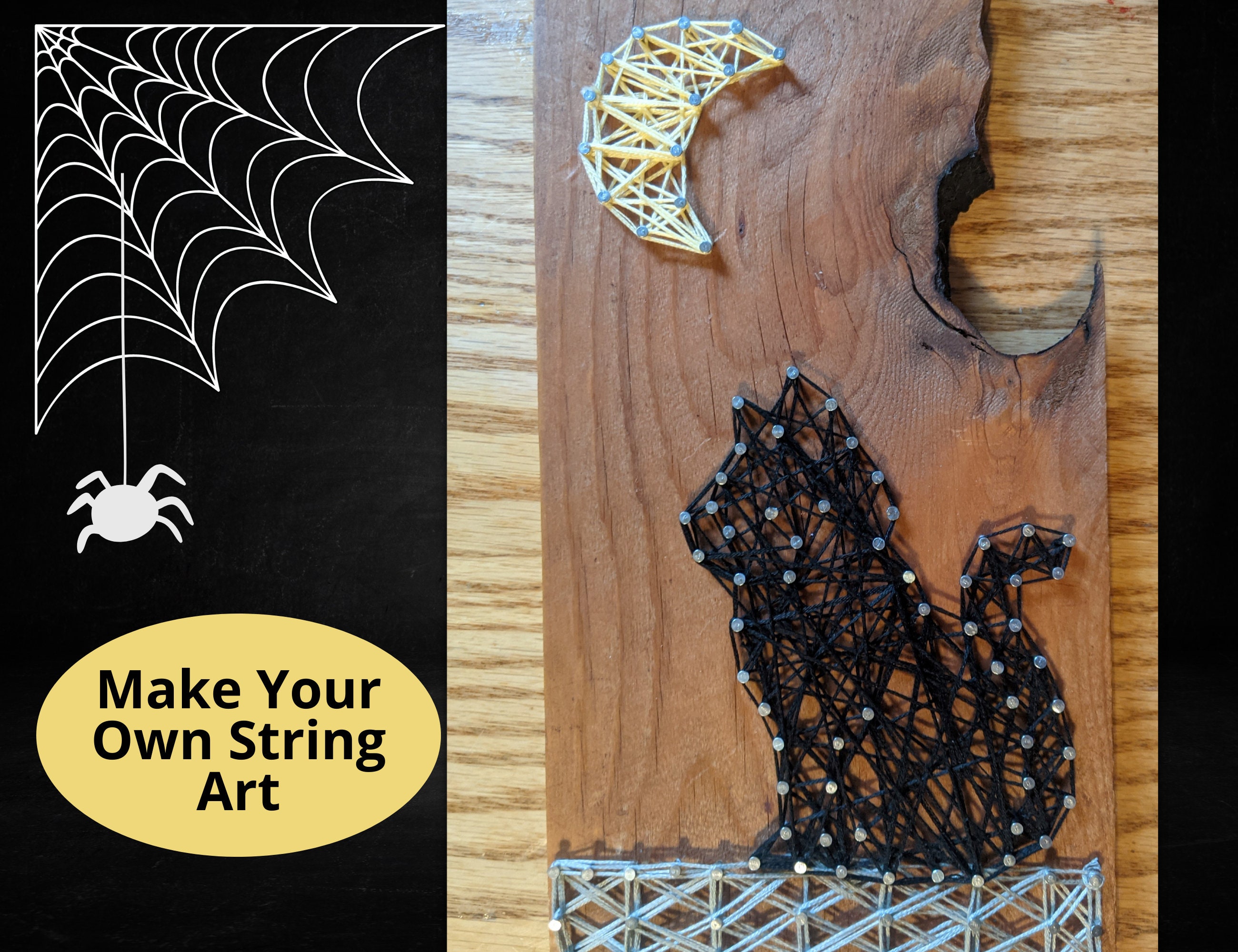 Halloween String Art Pattern for Adults Teens Moon and Cat - Etsy