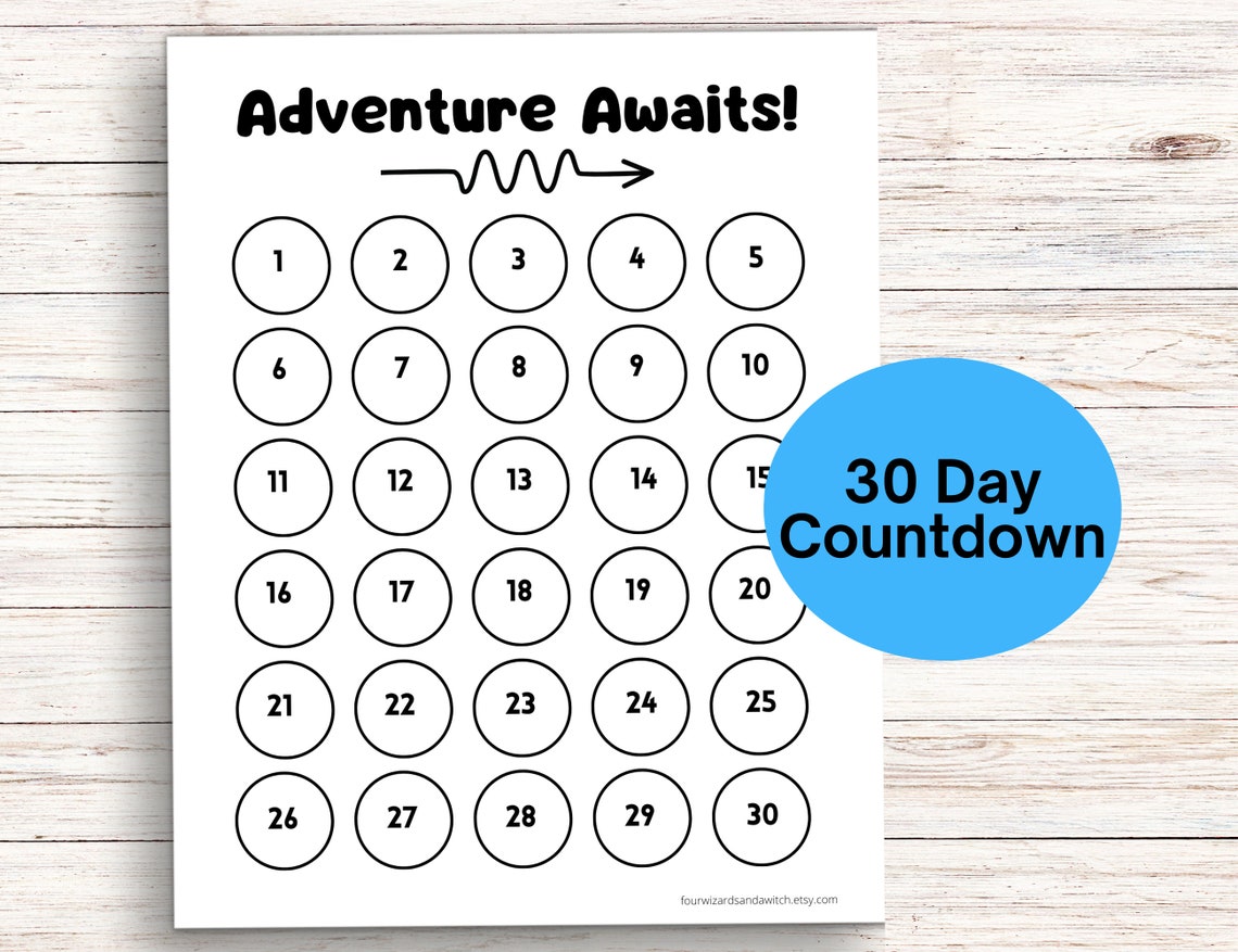 Vacation Countdown Calendar, Adventure Awaits Printable Countdown ...